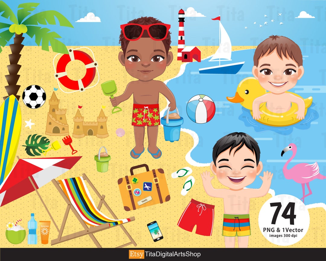 Beach Boy Clipart, Beach Clipart, Boy Clipart, Pool Clipart, Holiday ...