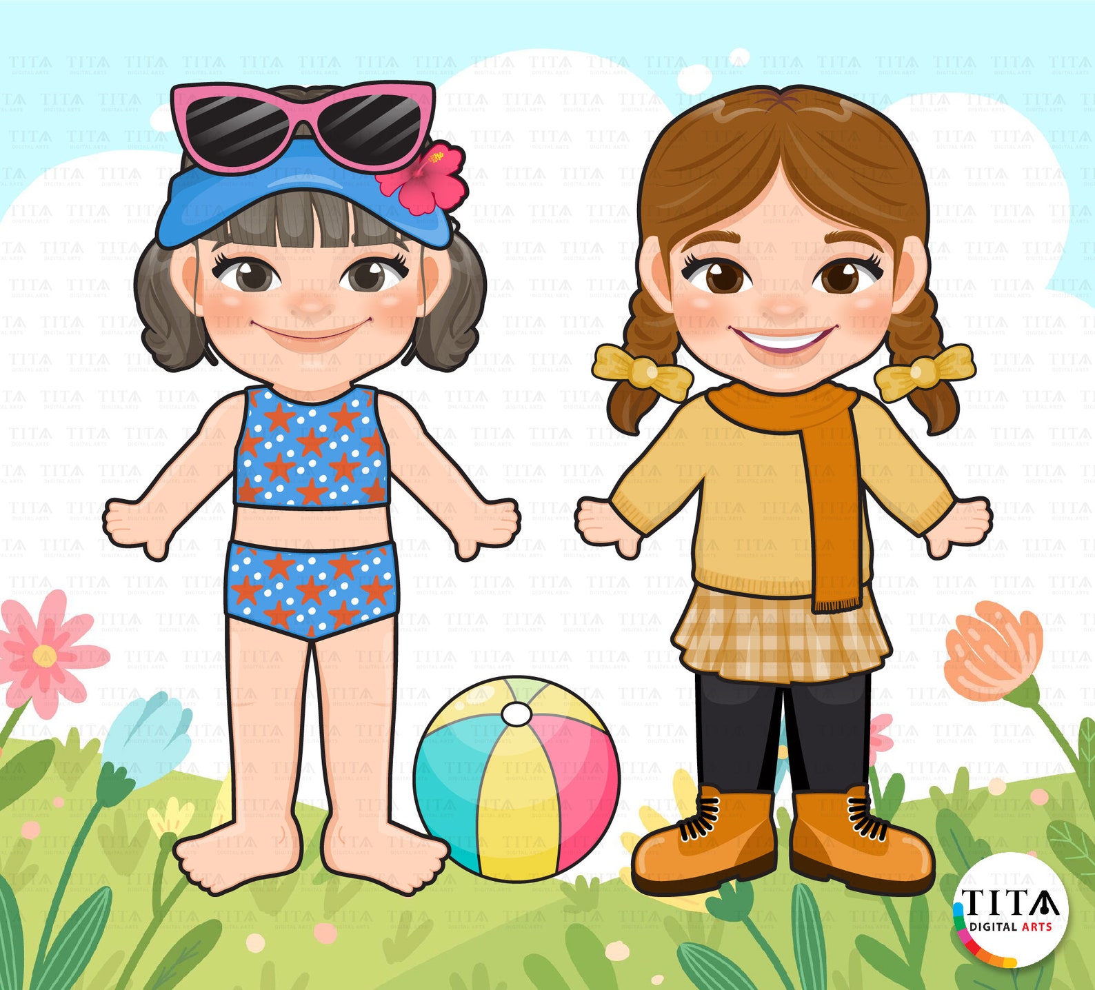 Paper Dolls Girls Clipart, Casual Clothes, Summer Clothes, Winter ...