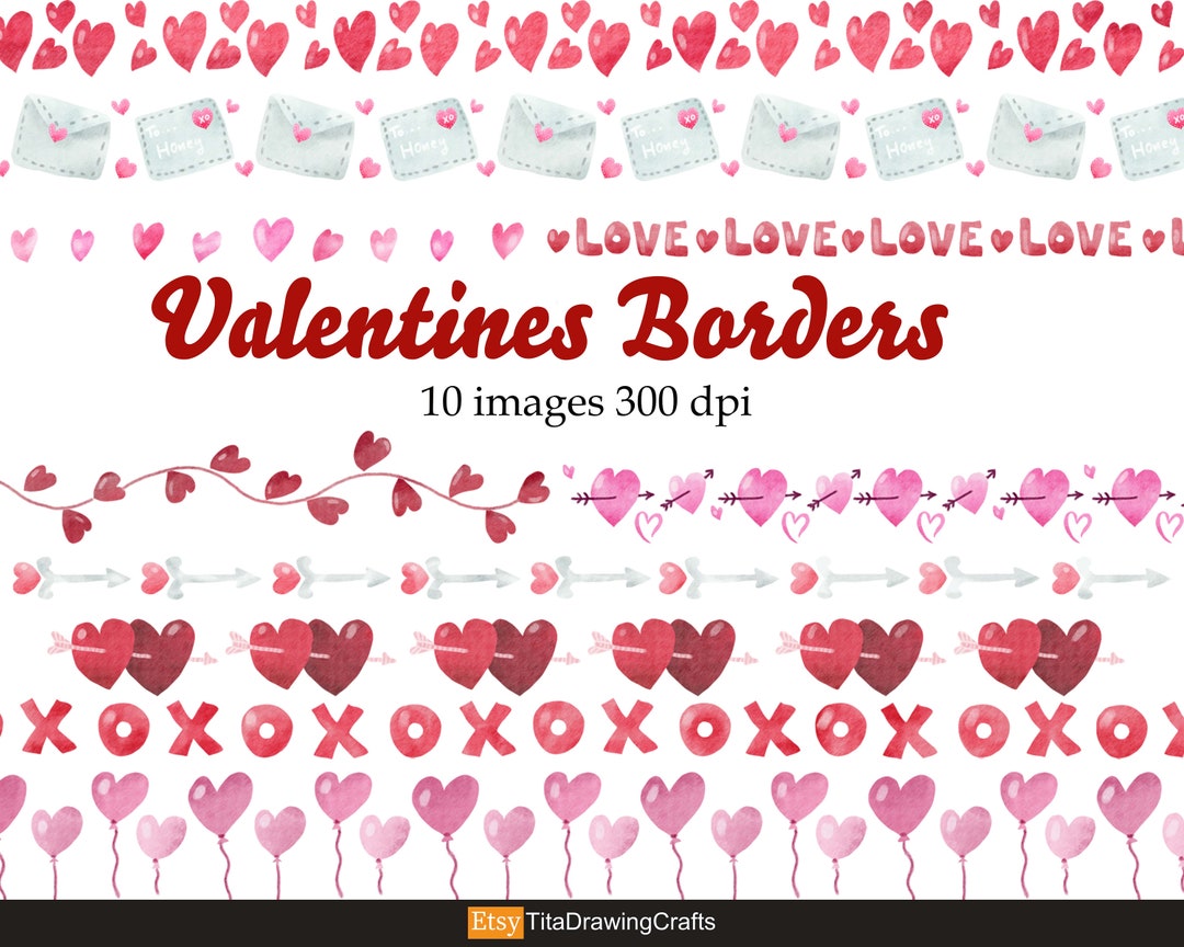 Watercolor Valentine's Borders Clipart Heart OX Heart - Etsy