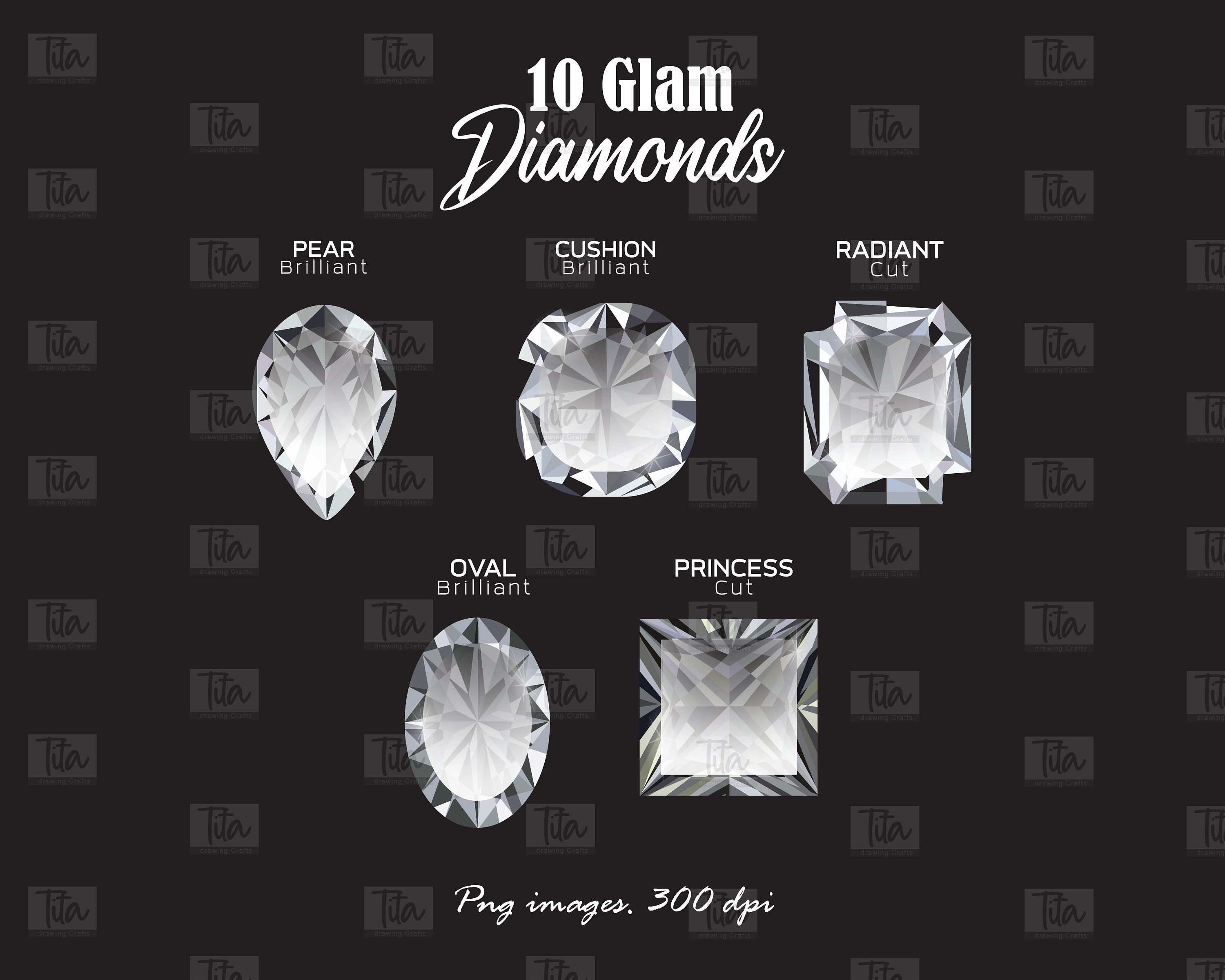 10 Glam Diamonds Different Shapes PNG Clipart Sublimation - Etsy
