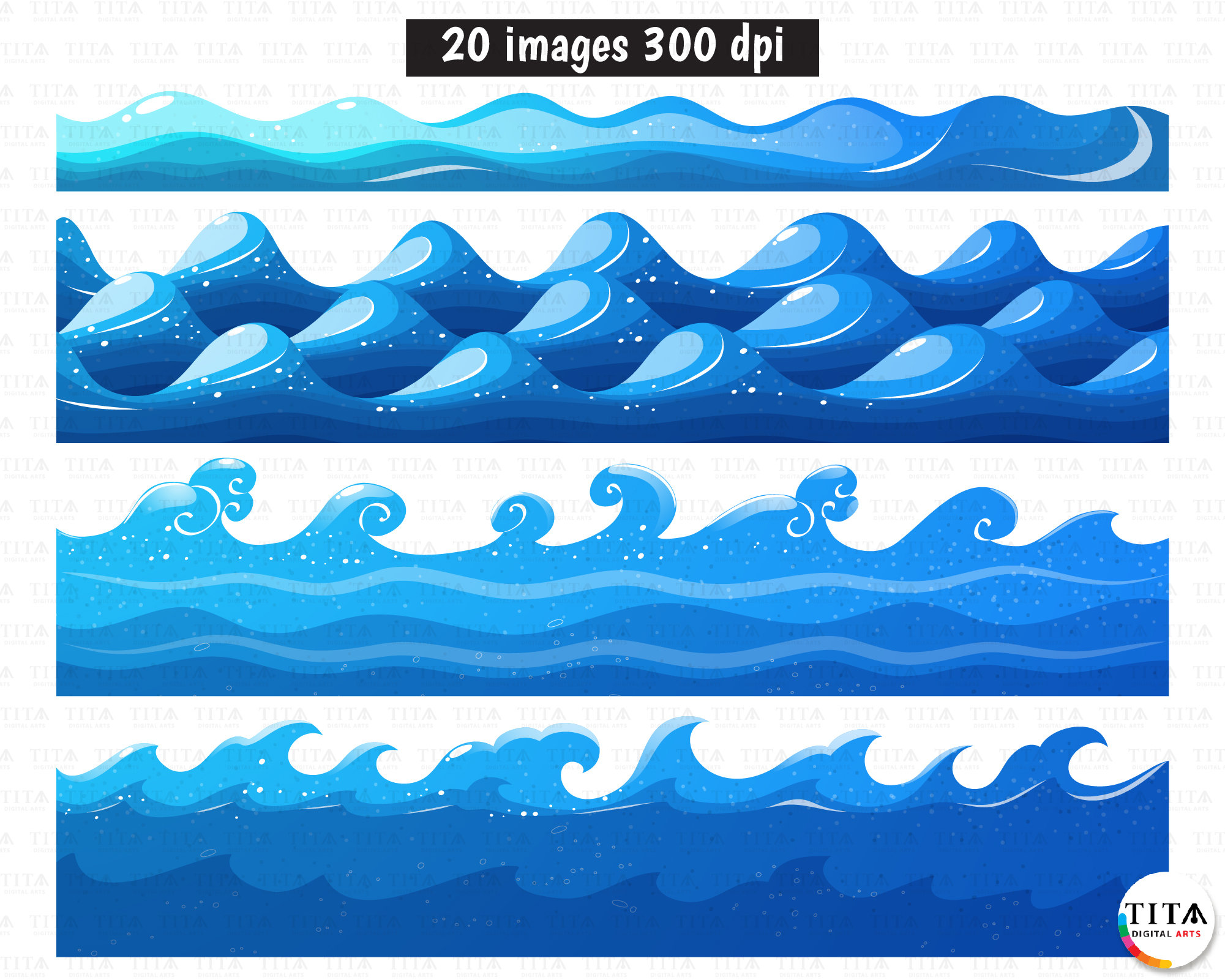 Wave Borders Clipart, Waves Clipart, Ocean Waves Clipart, Seamless ...