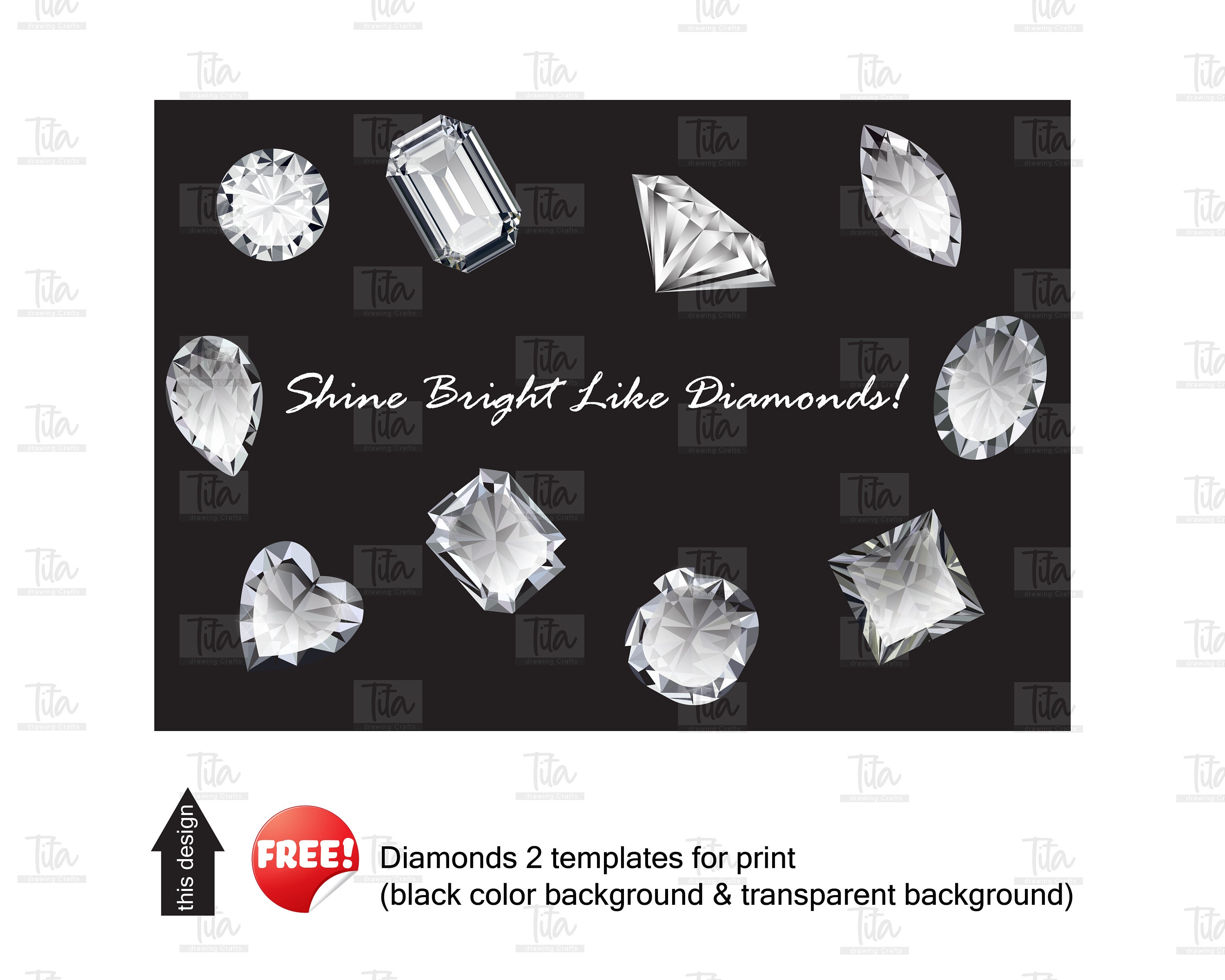 10 Glam Diamonds Different Shapes PNG Clipart Sublimation - Etsy