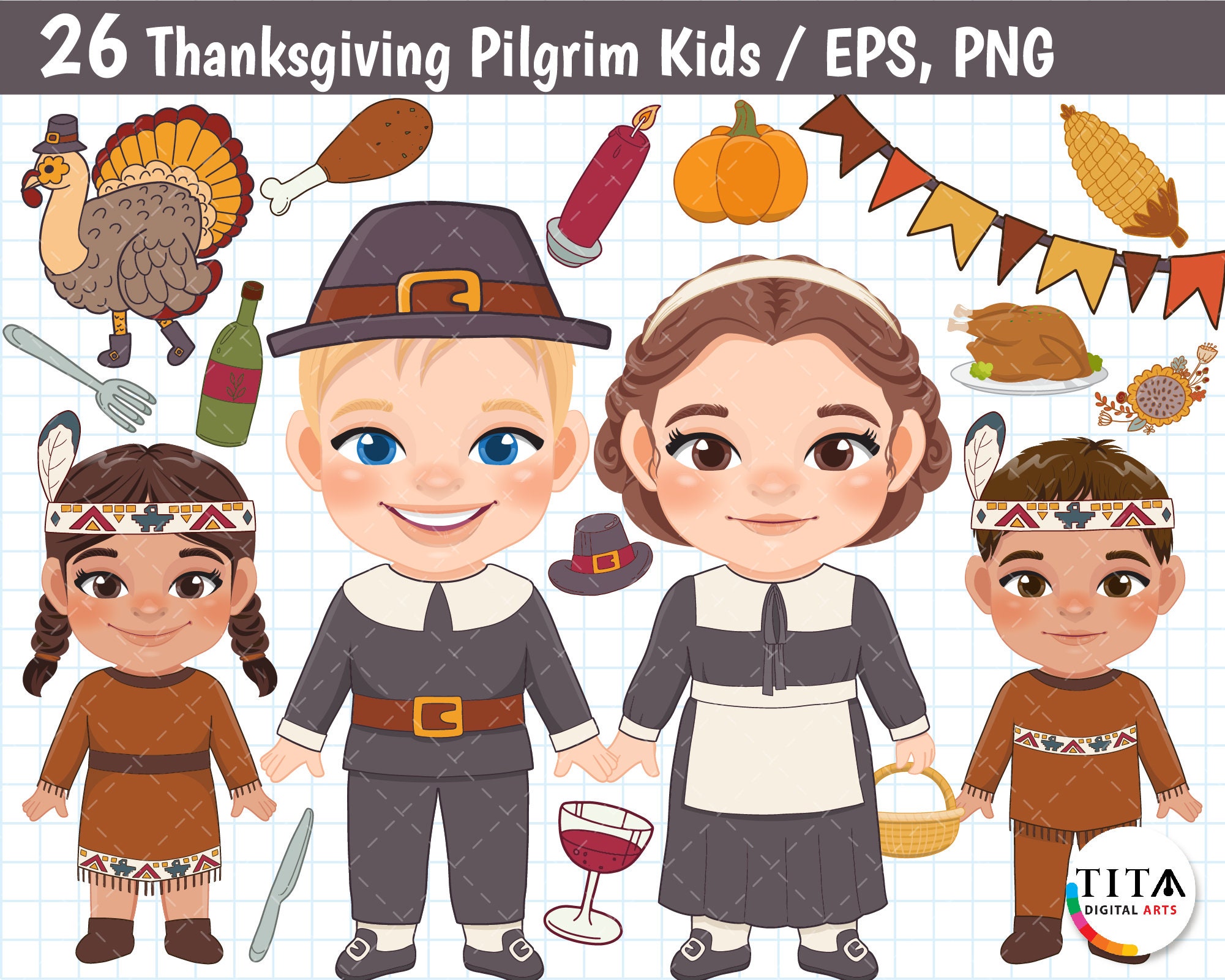 Pilgrim Children Clip Art