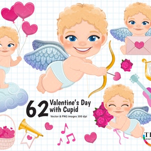 Valentine's Day Cupid Clipart, Valentines Day Love Clipart, Baby Angel ...