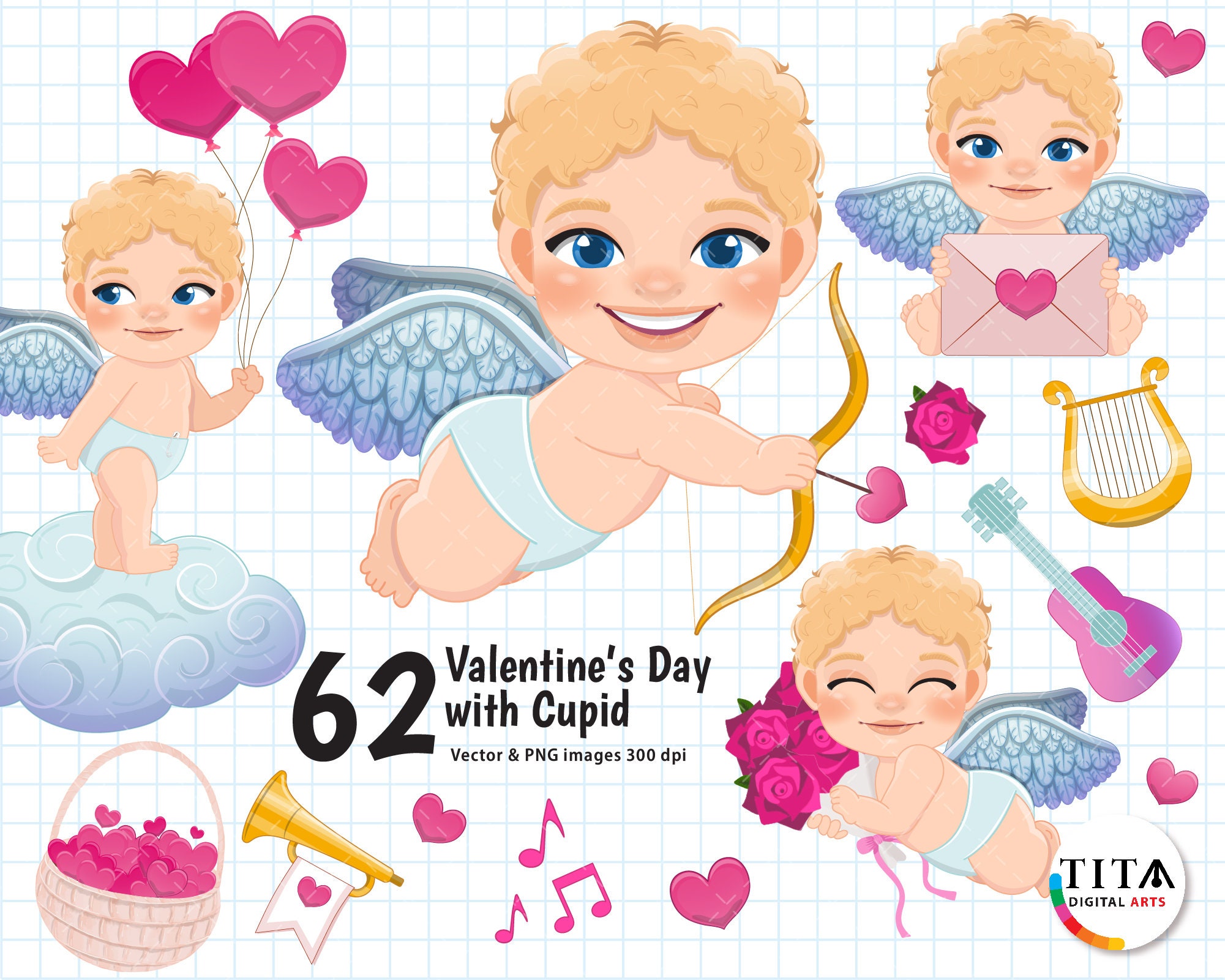Valentine's Day Cupid Clipart, Valentines Day Love Clipart, Baby Angel ...