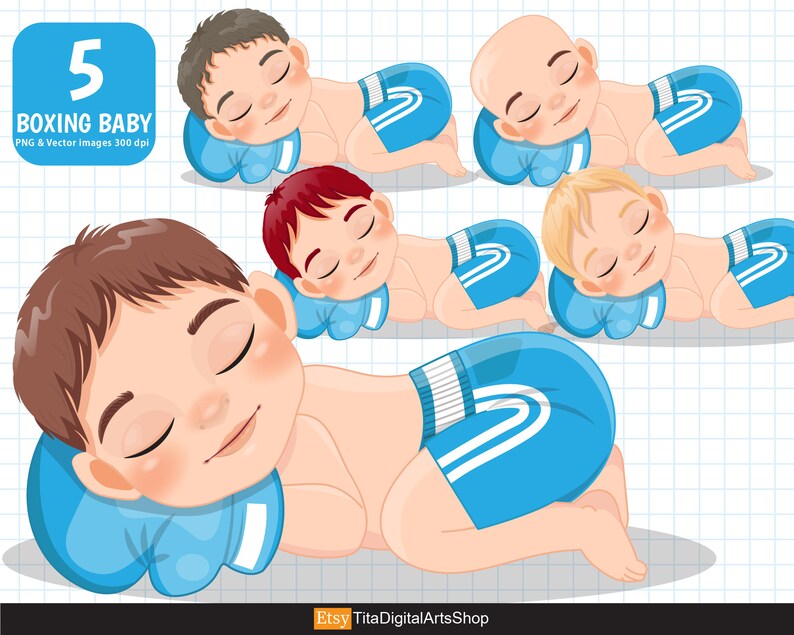 Boxing Sleeping Baby Boy Clipart, Little Prince Boxer Blue Shorts and ...