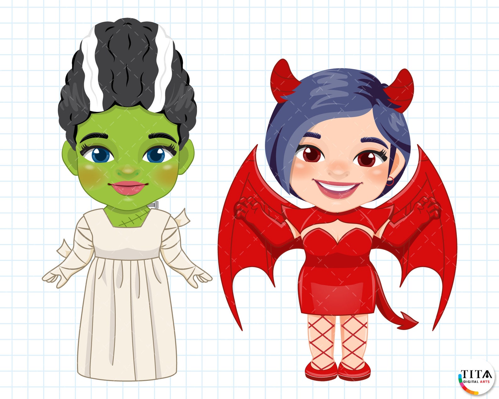 Halloween Clipart & Vector With Halloween Girls, Spooky Friends, Mummy ...