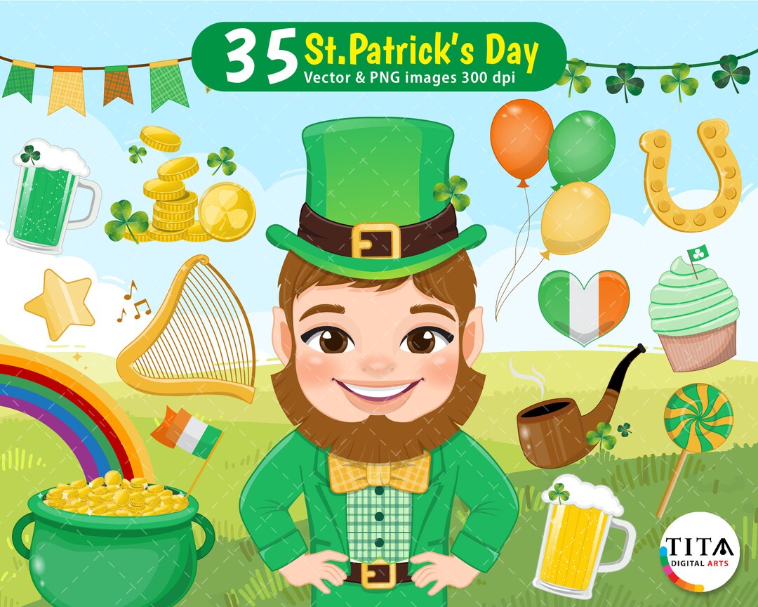 St. Patrick Day Clipart, Irish Clipart, Pot of Gold Clipart, Shamrock ...