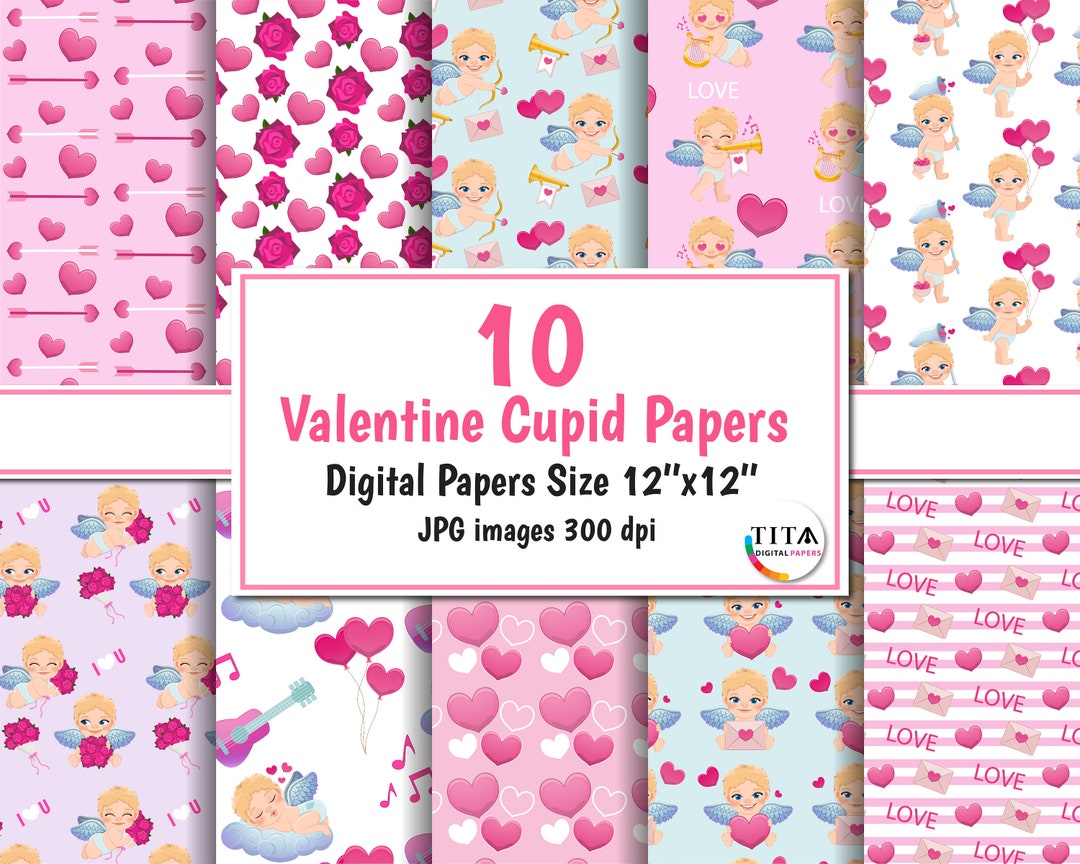 Valentine Digital Paper Pack, Valentine Pattern, Cupid Pattern ...