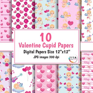 Valentine Digital Paper Pack, Valentine Pattern, Cupid Pattern ...
