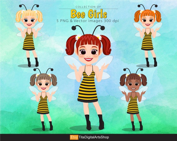 Bee Girls Clipart & Vector Bee Clipart Bee Girls Characters - Etsy Finland