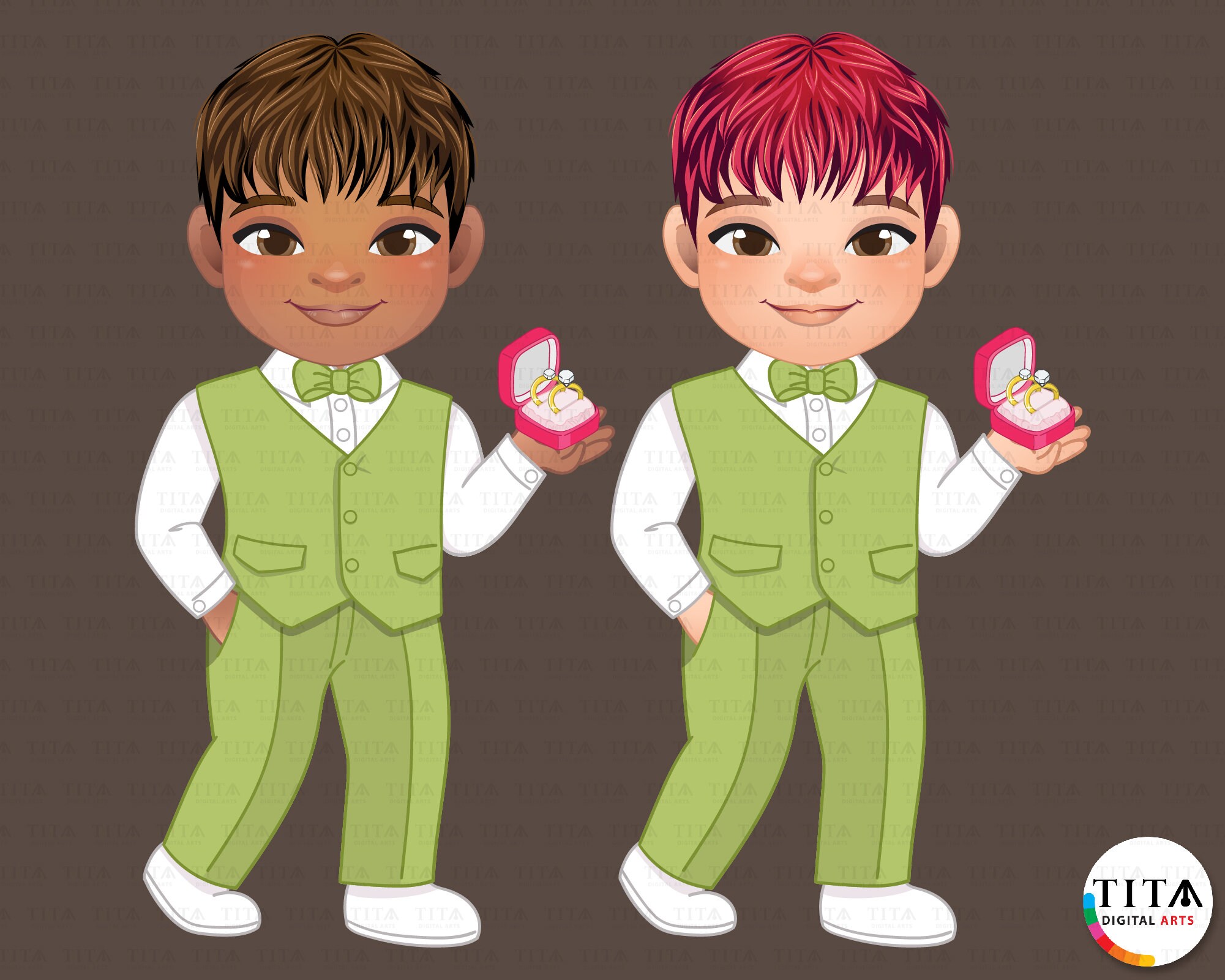 Page Boy/ring Bearer Clipart, Green Suit Boy, Wedding Clipart, Groom ...