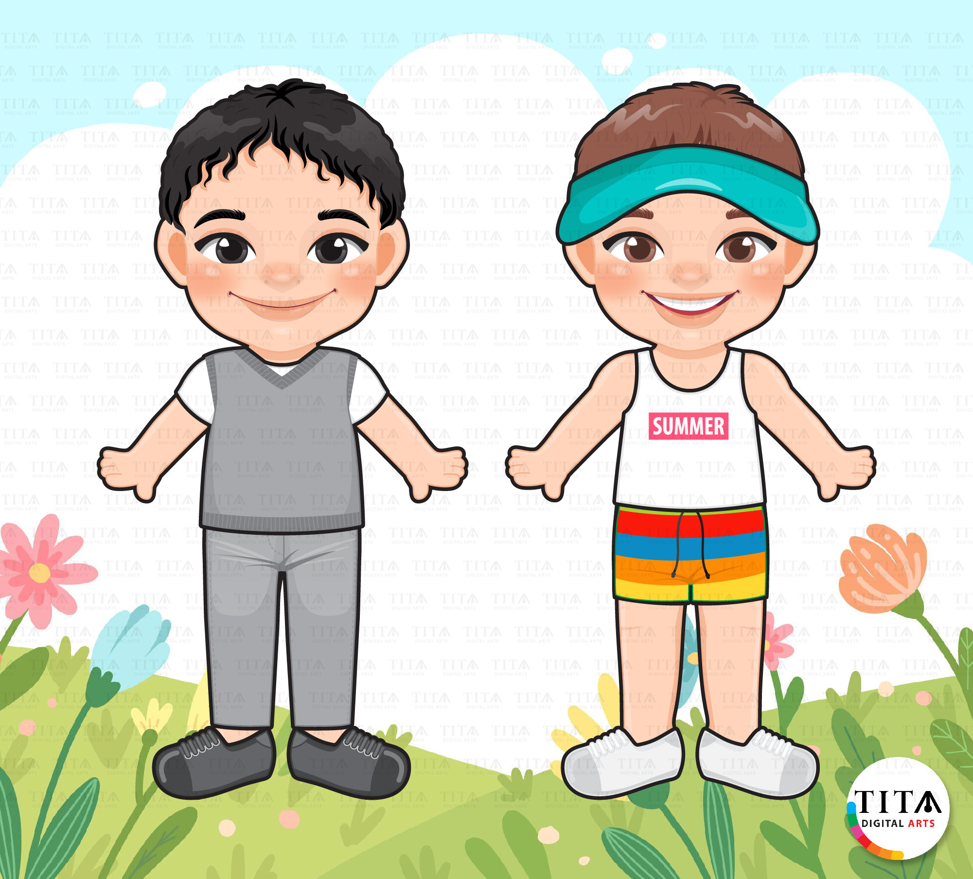 Paper Dolls Boys Clipart, Casual Clothes, Summer Clothes, Winter ...