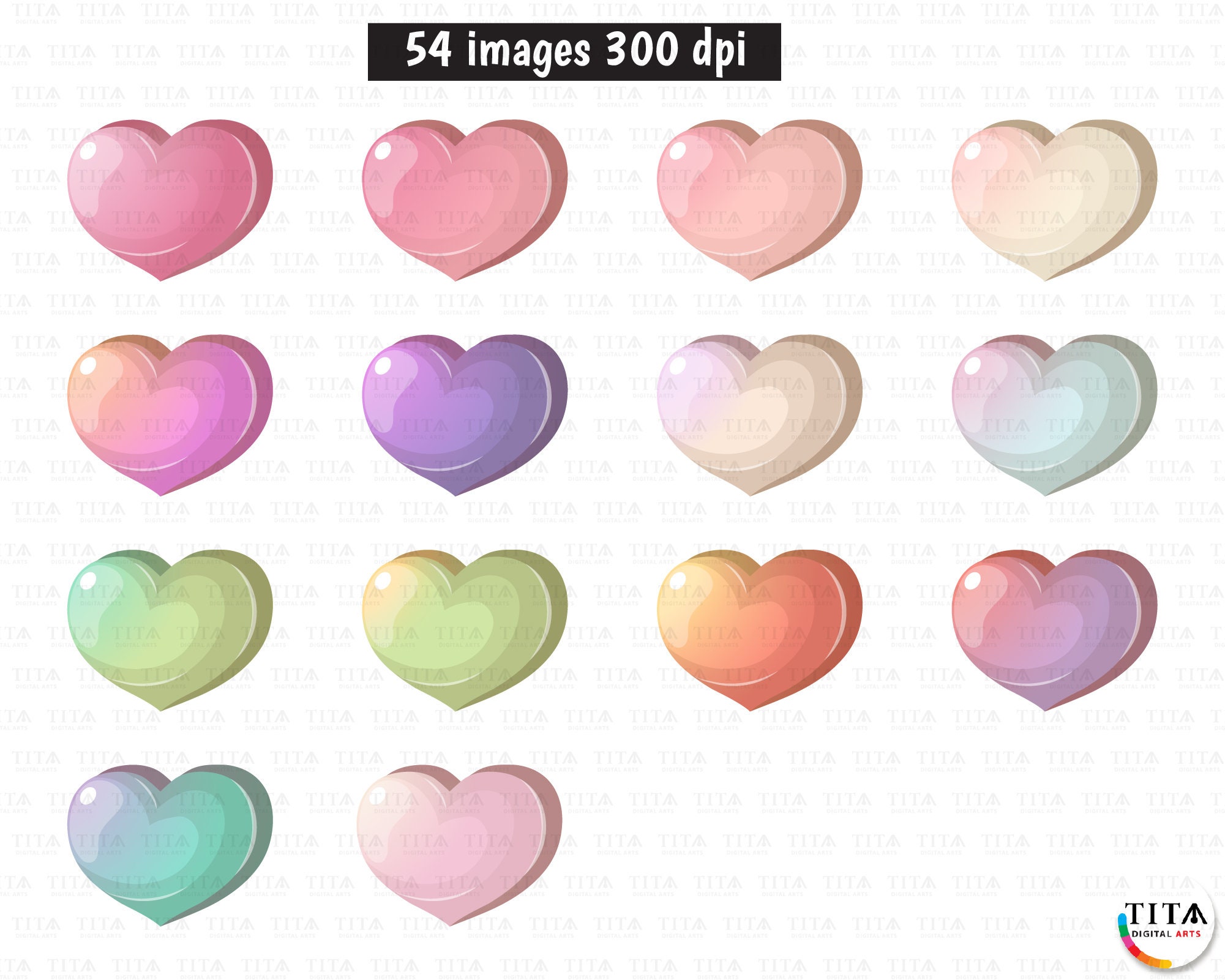 Candy Hearts Clipart, Pastel Color Hearts, Valentine's Day Clipart ...