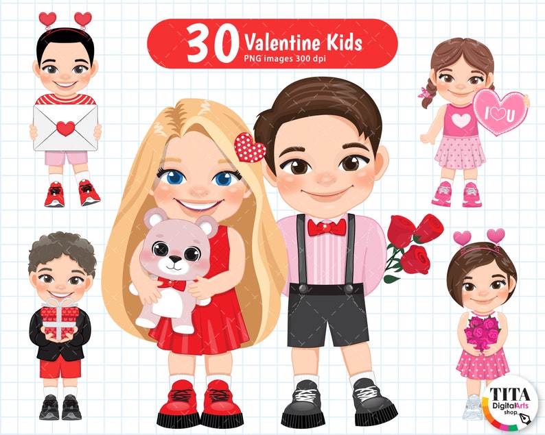 Valentine's Day Clipart Valentine Kids Clipart Boy and - Etsy