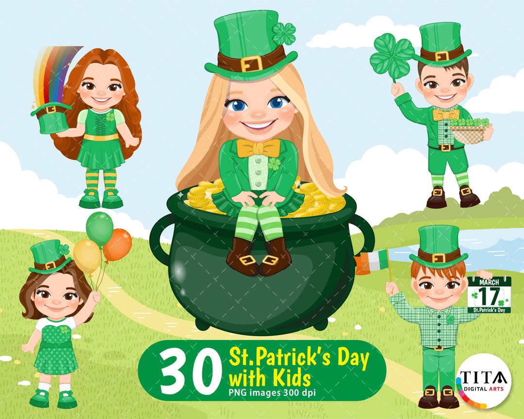 St. Patrick Day Clipart Saint Patrick Costume Boy and Girl - Etsy