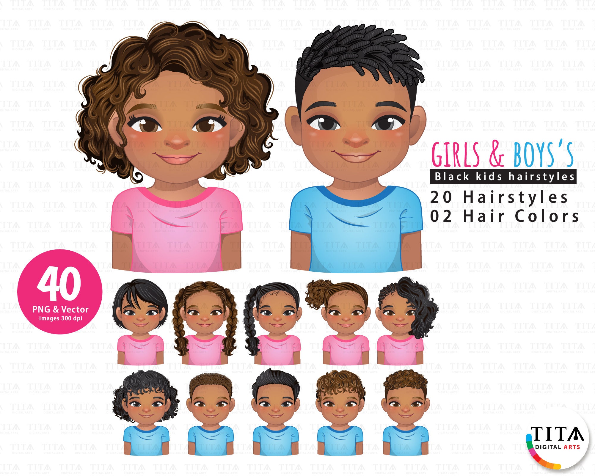 American African Hairstyle Clipart, Black Boy Hair Clipart, Black Girl ...