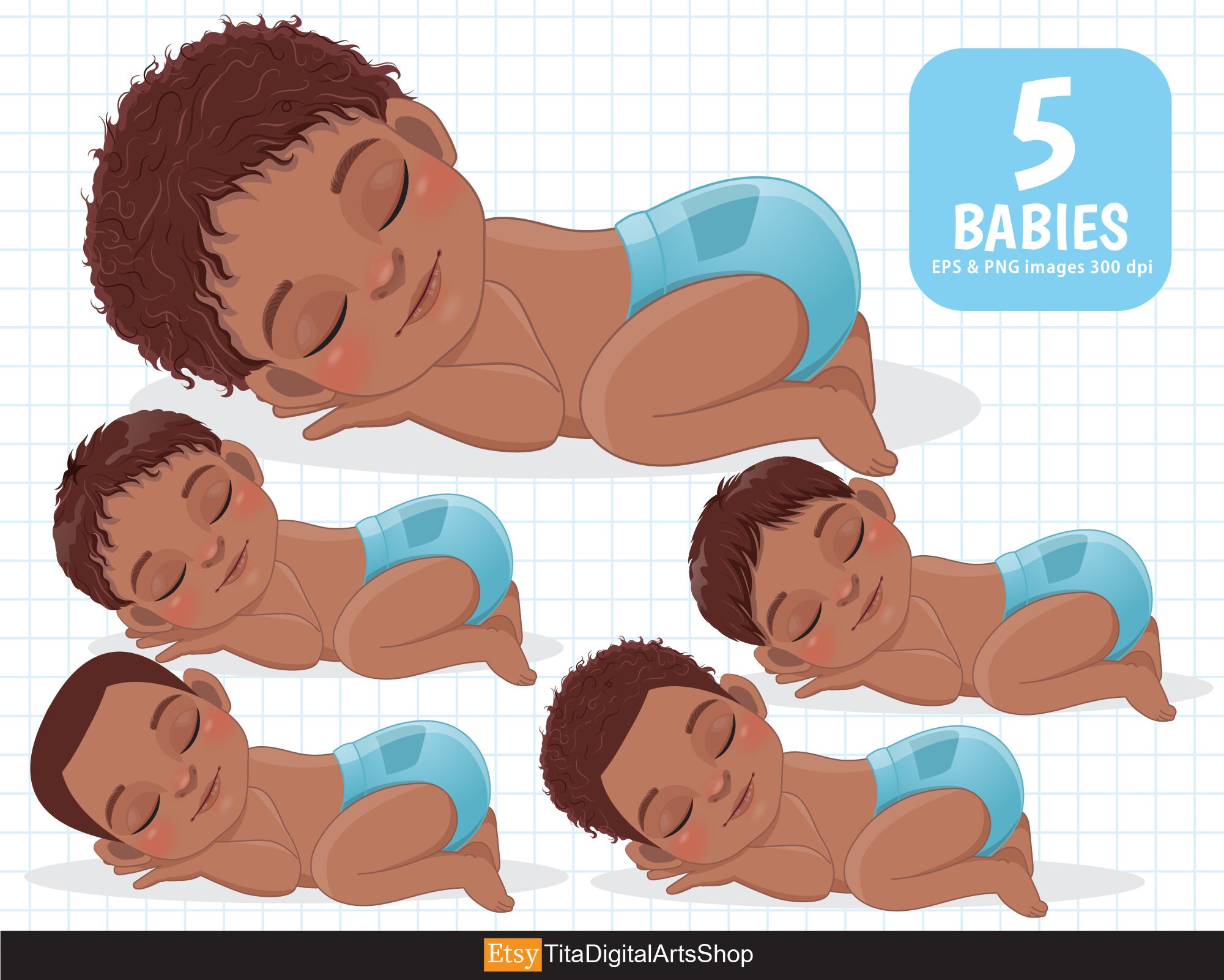 Sleeping Black Baby Boy Clipart, Blue African American Boy Clipart ...