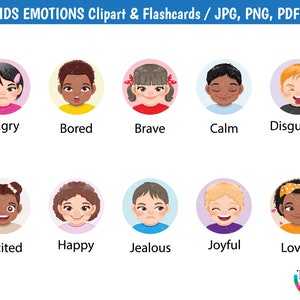 Kids Emotions Clipart, Emotion PNG, Feelings Flashcards, Montessori ...