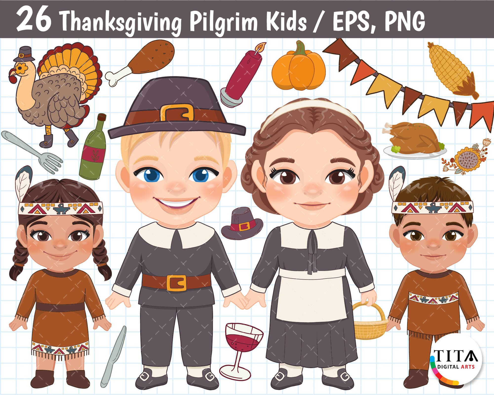 Pilgrim Children Clip Art