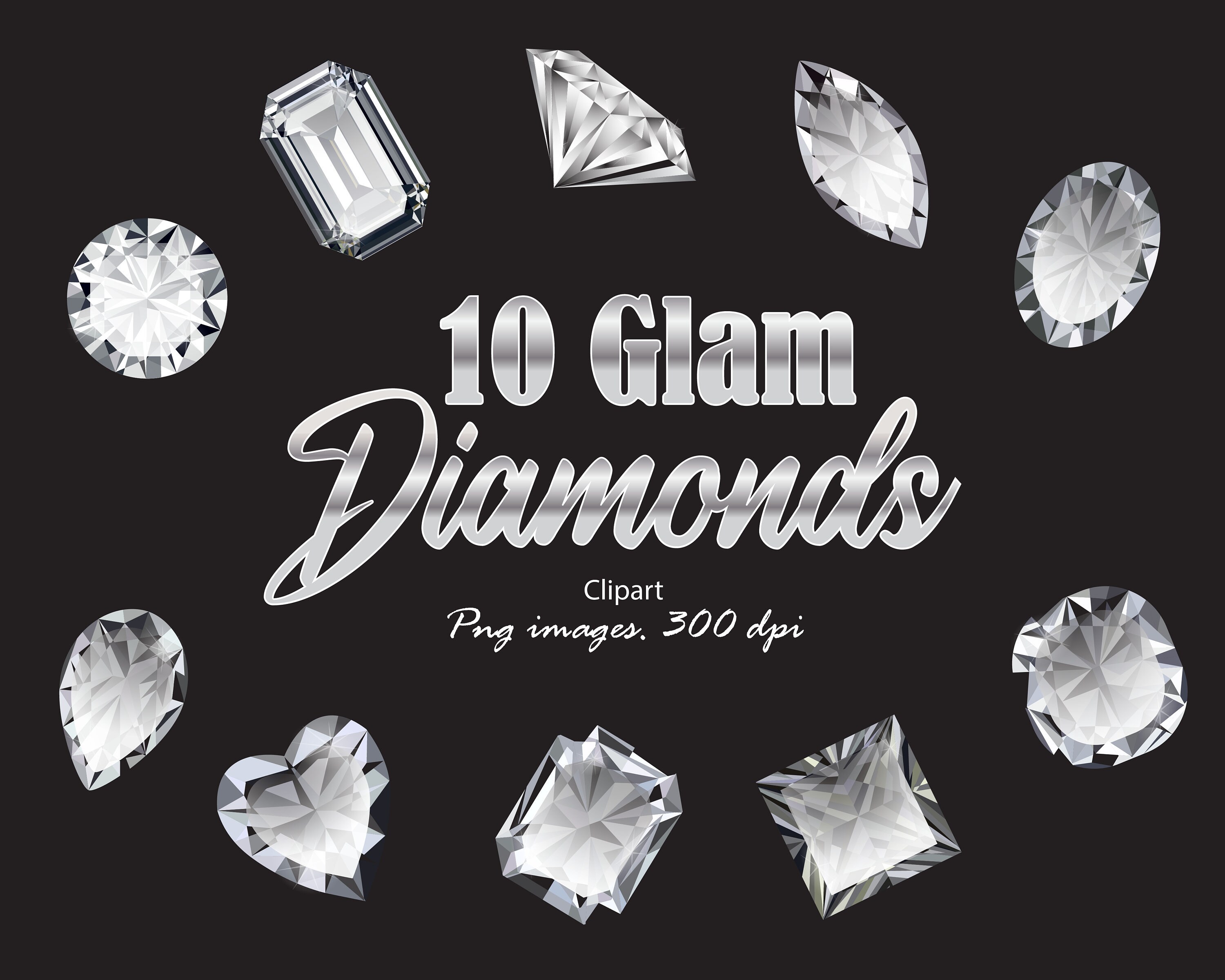 10 Glam Diamonds Different Shapes PNG Clipart Sublimation - Etsy