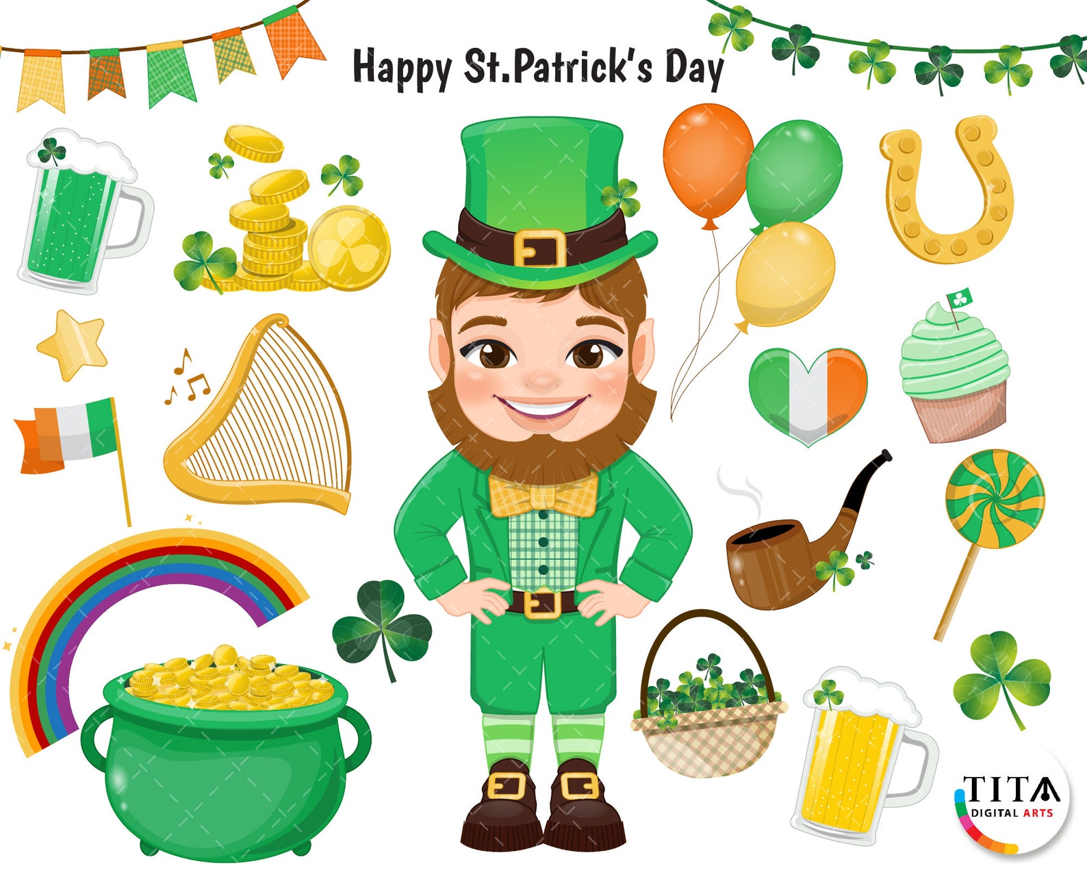 St. Patrick Day Clipart, Irish Clipart, Pot of Gold Clipart, Shamrock ...
