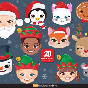 Christmas Faces Clipart, Christmas Clipart, Santa and Friends, Cute ...