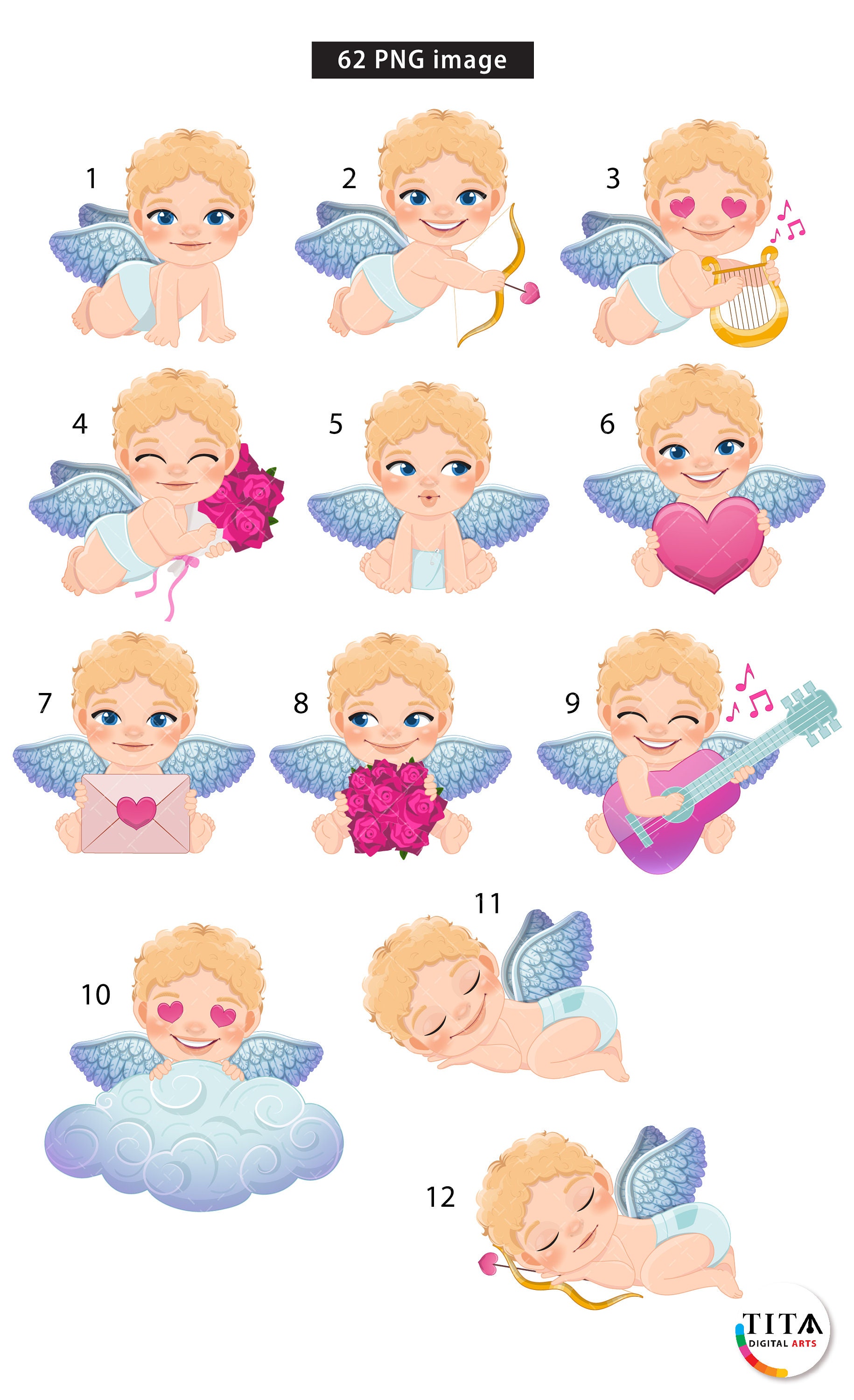 Valentine's Day Cupid Clipart, Valentines Day Love Clipart, Baby Angel ...