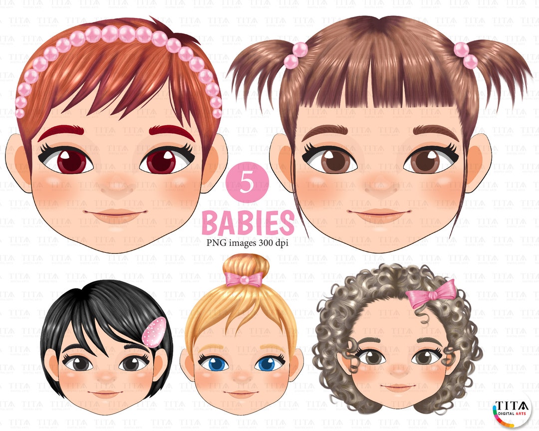Cute Baby Girl Faces Clipart, Kids Faces Digital Clipart, Cute Kids ...