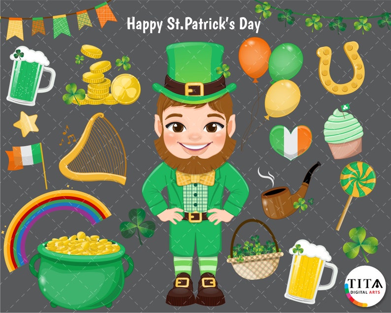 St. Patrick Day Clipart, Irish Clipart, Pot of Gold Clipart, Shamrock ...