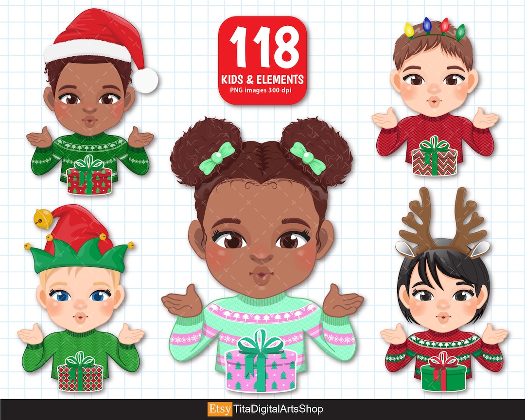 Christmas Kids Clipart, Christmas Best Friends, Excited Gift Boxes ...