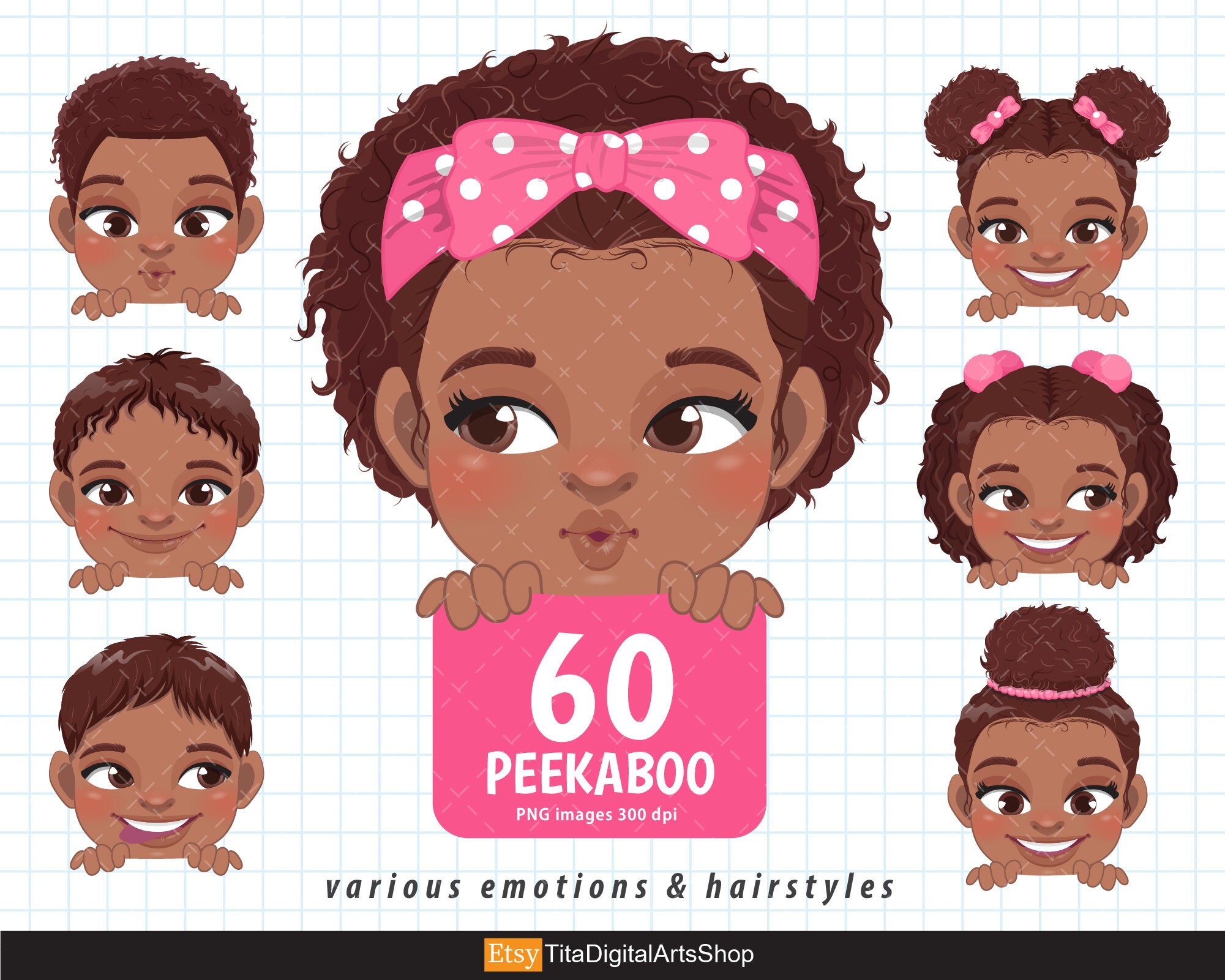 Peekaboo Black Kids Clipart, Peekaboo American African Boy & Girl, Peek ...
