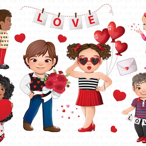 Valentine's Day Clipart, Valentine Kids Clipart, Boy and Girl, Love ...