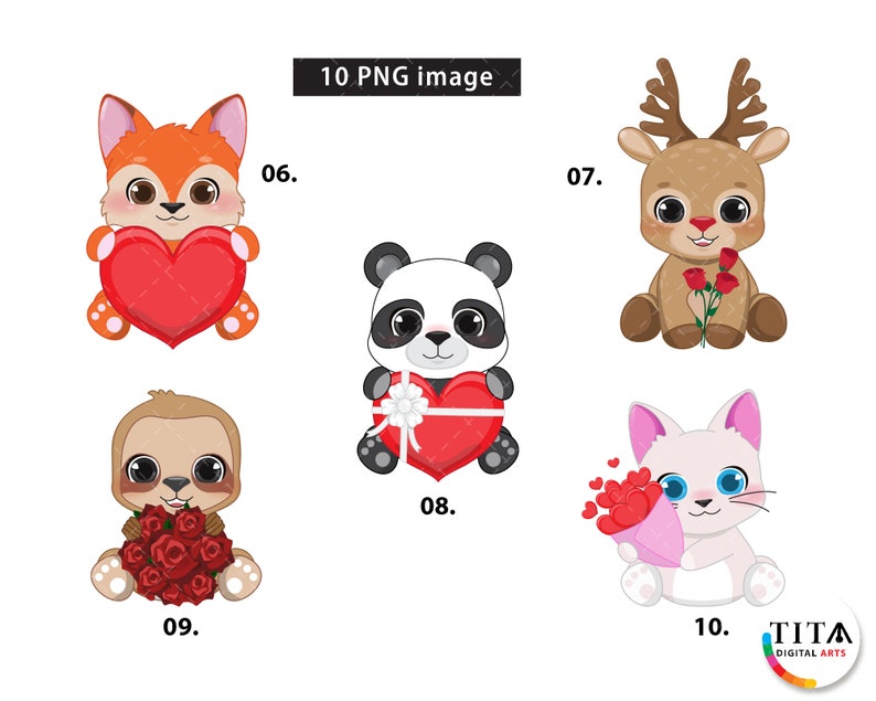 Animal Love Clipart, Valentine Animals Clipart, Animals With Hearts ...