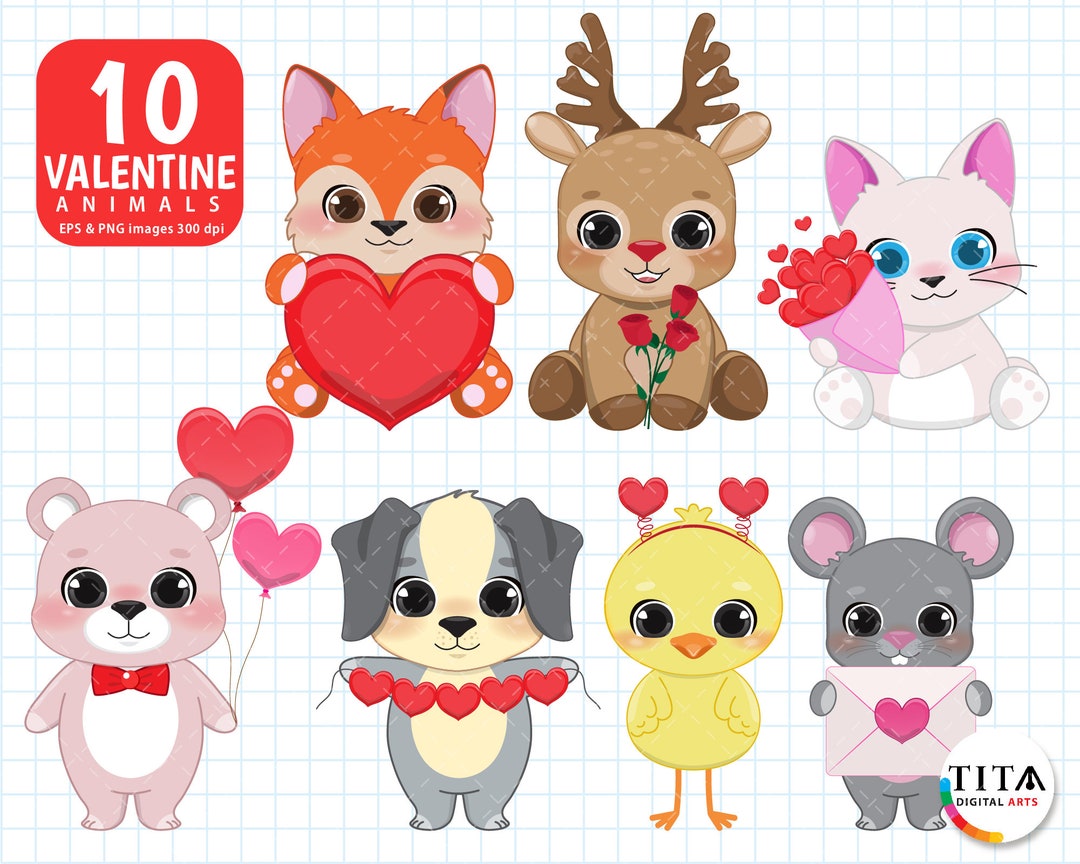 Animal Love Clipart, Valentine Animals Clipart, Animals With Hearts ...