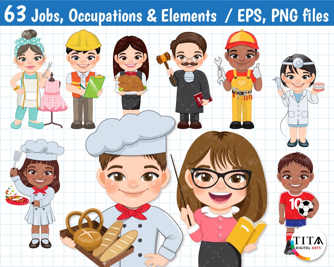Jobs or Occupations Clipart, Professions, Teacher, Baker, Dentist, Cook ...