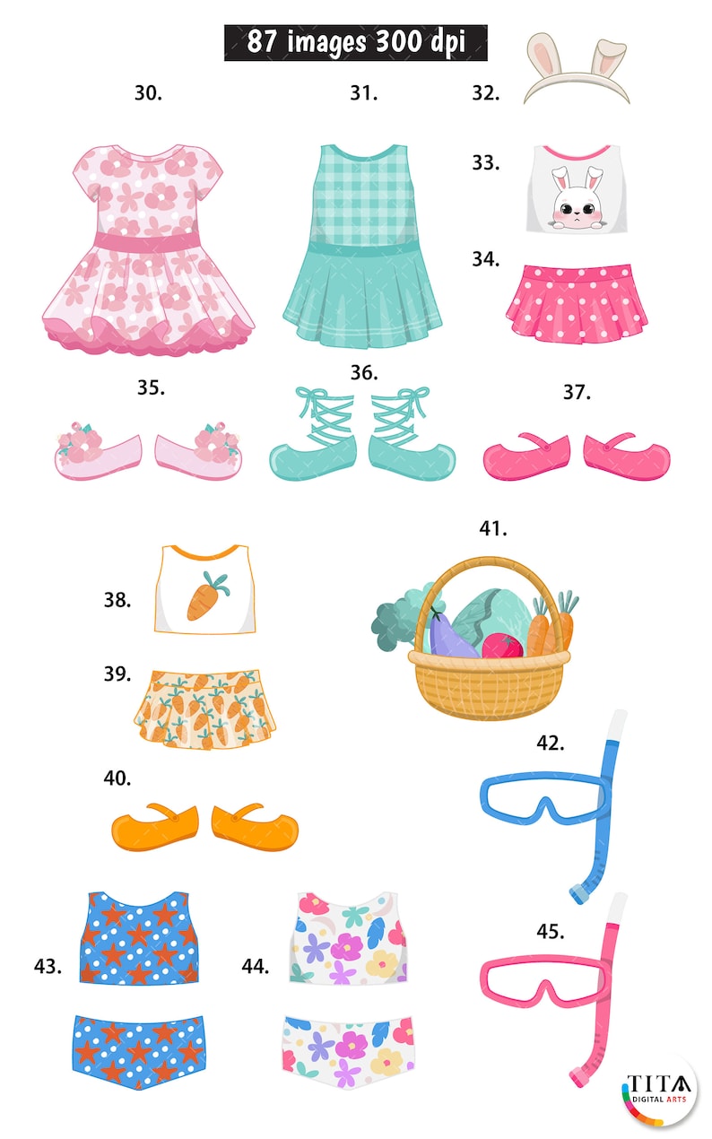 Paper Dolls Girls Clipart Casual Clothes Summer Clothes - Etsy