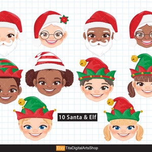 Christmas Faces Clipart, Christmas Clipart, Santa and Friends, Cute ...