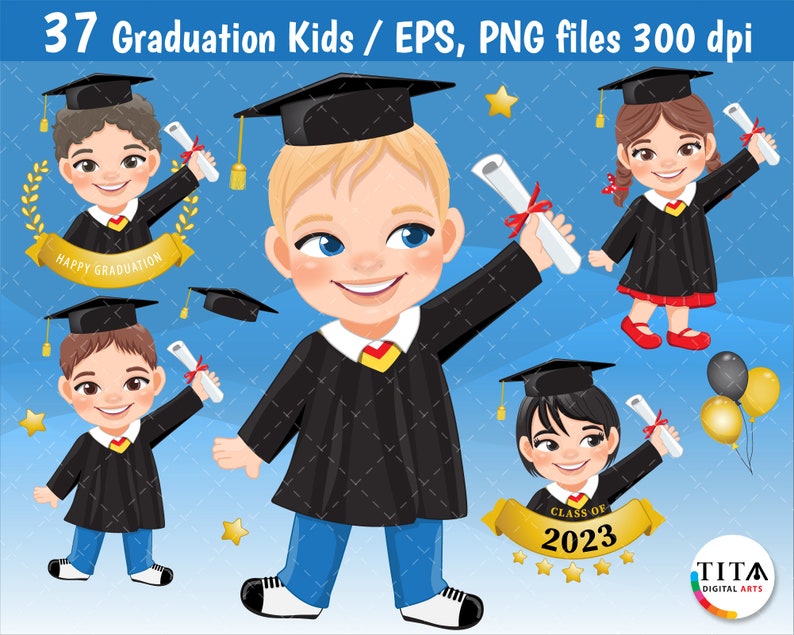 Graduation Kids Clipart, Student PNG, Graduation Girls and Boys ...
