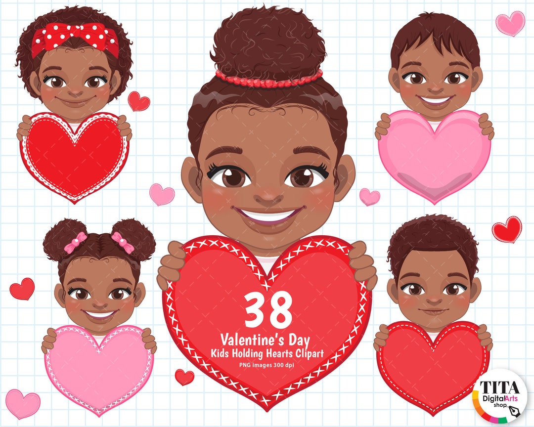 Black Kids Holding Hearts Clipart Valentine's Day - Etsy
