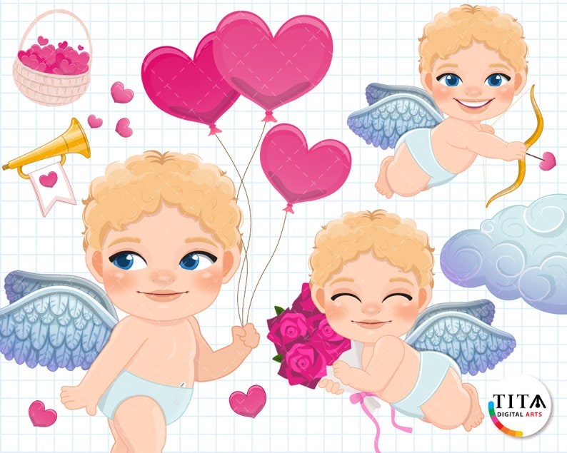 Valentine's Day Cupid Clipart, Valentines Day Love Clipart, Baby Angel ...