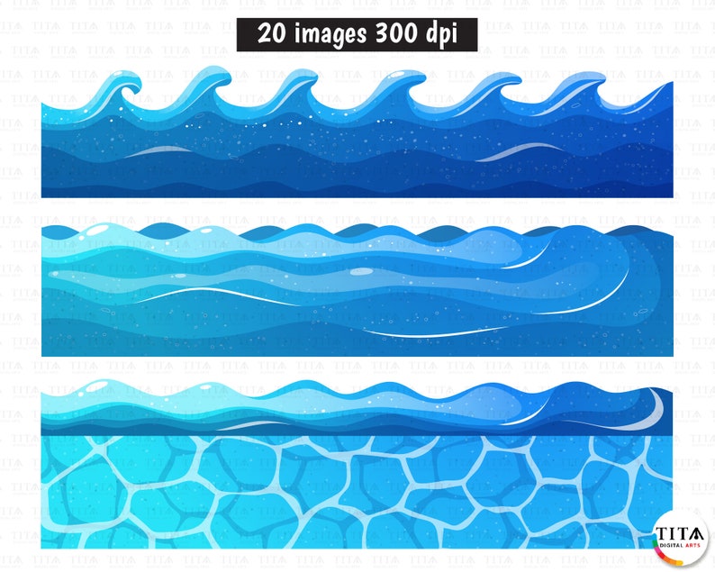 Wave Borders Clipart, Waves Clipart, Ocean Waves Clipart, Seamless ...