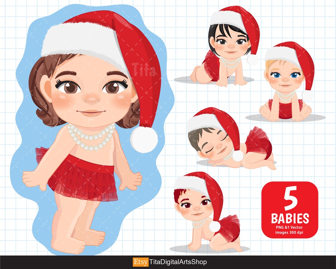 Christmas Baby Girls Clipart, Winter Baby Girls, Cute Girls Wearing ...
