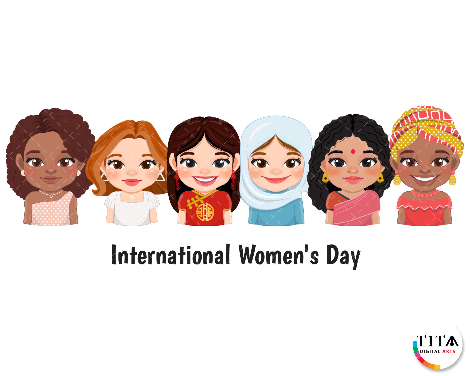 Women's Day Clipart & Vector, International Women's Day, Asian Women ...