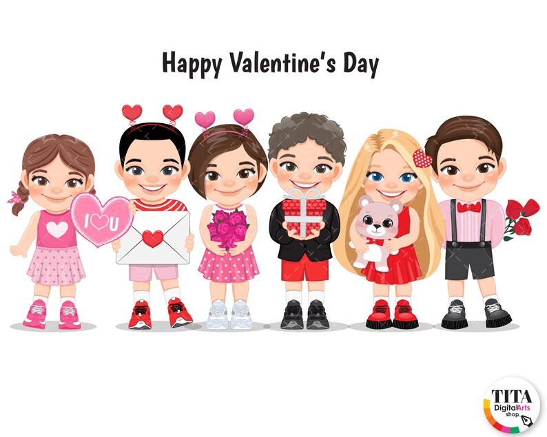 Valentine's Day Clipart Valentine Kids Clipart Boy and - Etsy
