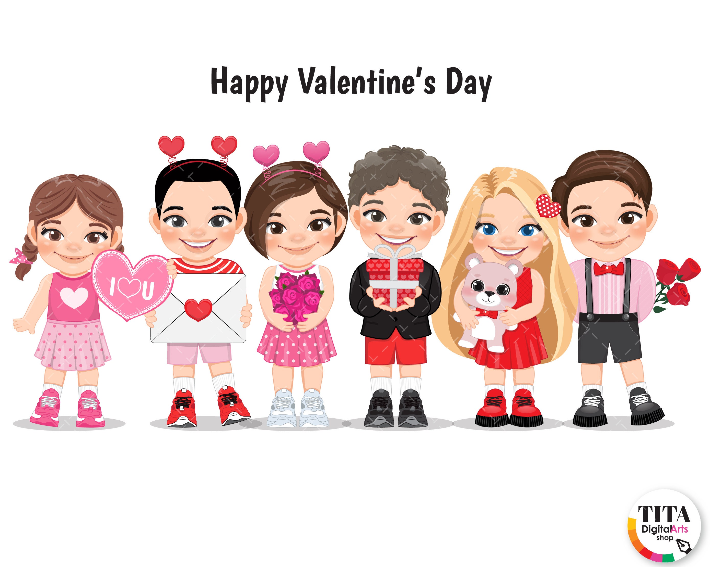 Valentine's Day Clipart Valentine Kids Clipart Boy and - Etsy