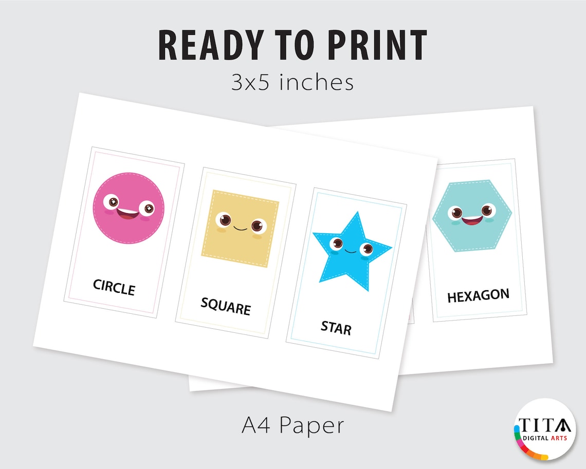 Geometric Shapes Clipart Basic Shapes Flashcards Kawaii - Etsy