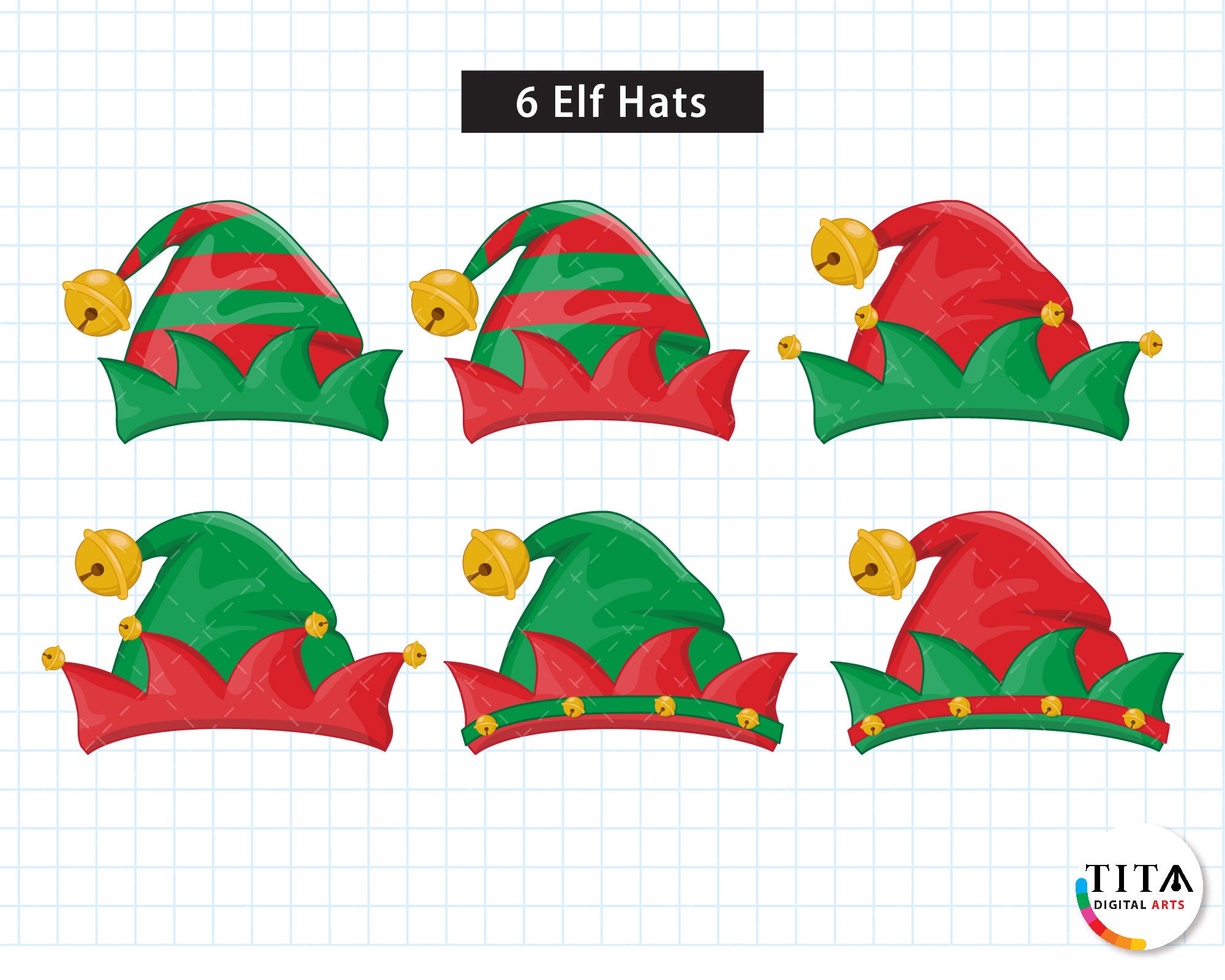 Christmas Hats Clipart, Santa Hat, Elf Hat, Santa Claus Costume ...