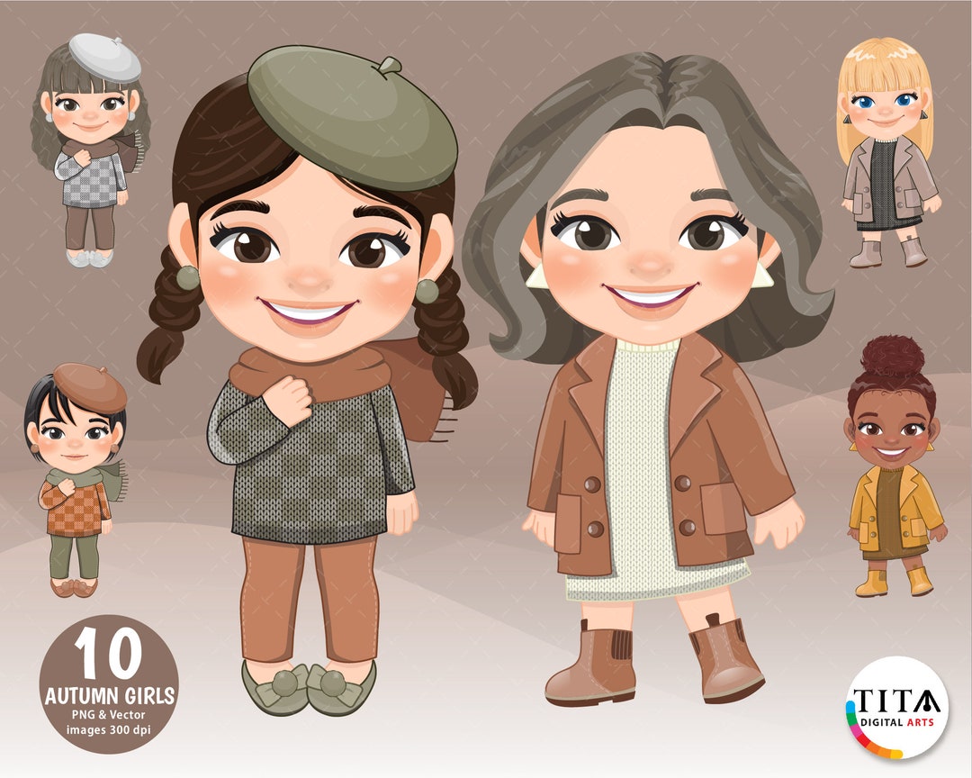 Autumn Girls Clipart, Cute Girl, Fall Outfit Girl, Vintage Girl, Fall ...