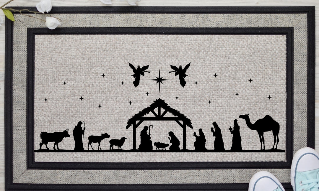Nativity Doormat, Christmas Welcome Mat, Merry Christmas Nativity Scene ...